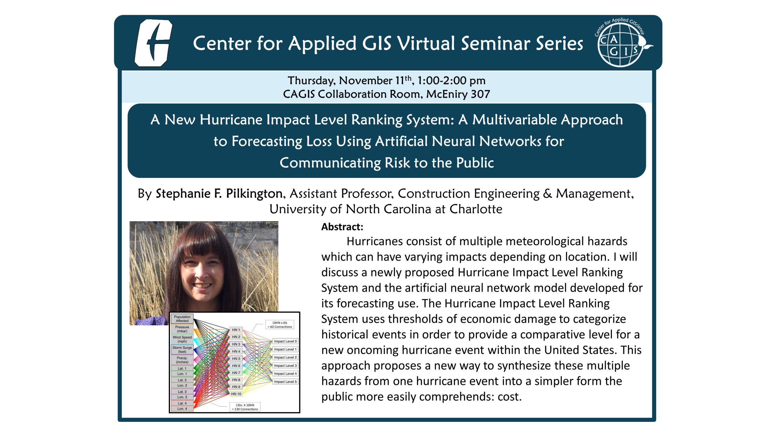 CAGIS Virtual Seminar, Thurs Nov. 11, 1:00 PM: Hurricane Impact Level ...